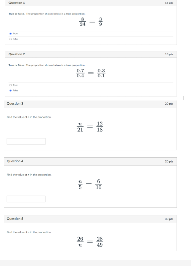 Solved True or False. The proportion shown below is a true | Chegg.com