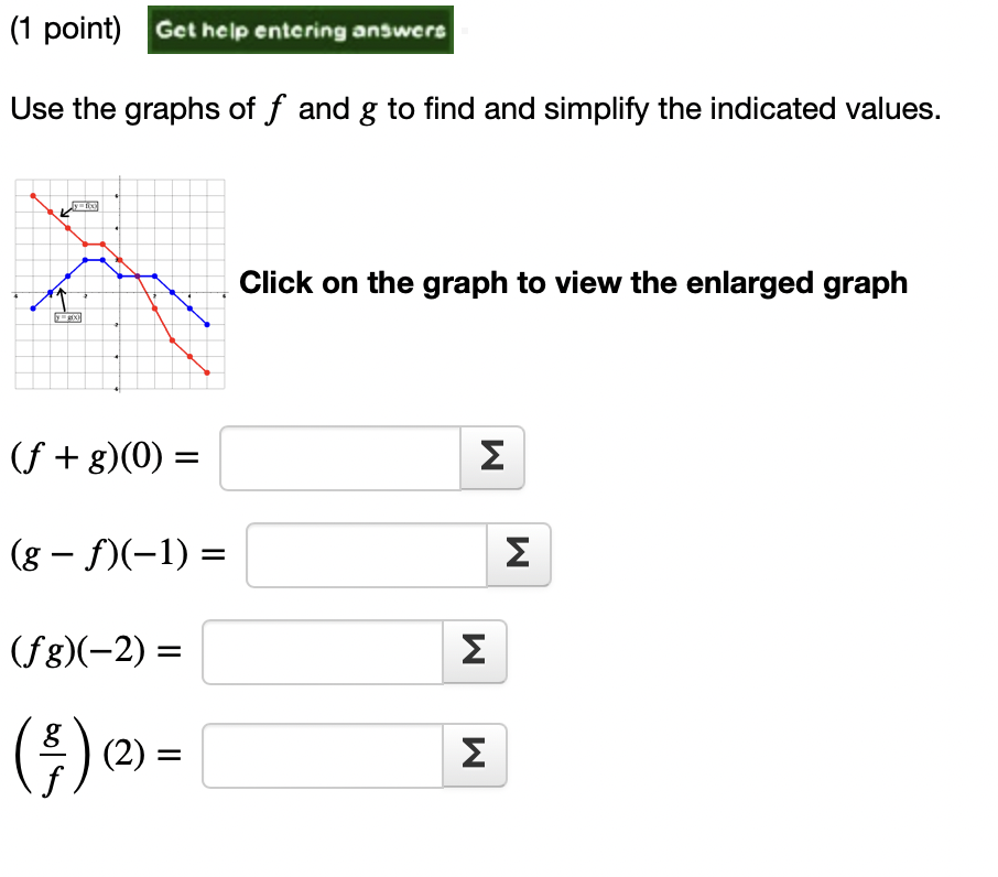 Solved Use the graphs of f and g to find and simplify the | Chegg.com