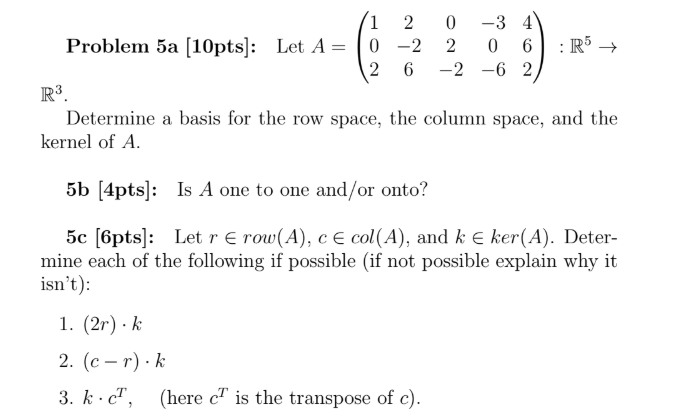Solved (1 2 Problem 5a (10pts]: Let A= 10 -2 12 6 0 2 -2 -3 | Chegg.com