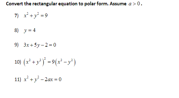 Solved Convert the rectangular equation to polar form. | Chegg.com