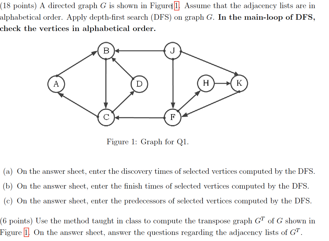 Solved (18 points) A directed graph G is shown in Figurel 1 | Chegg.com