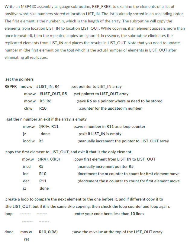 Solved Write an MSP430 assembly language subroutine, | Chegg.com