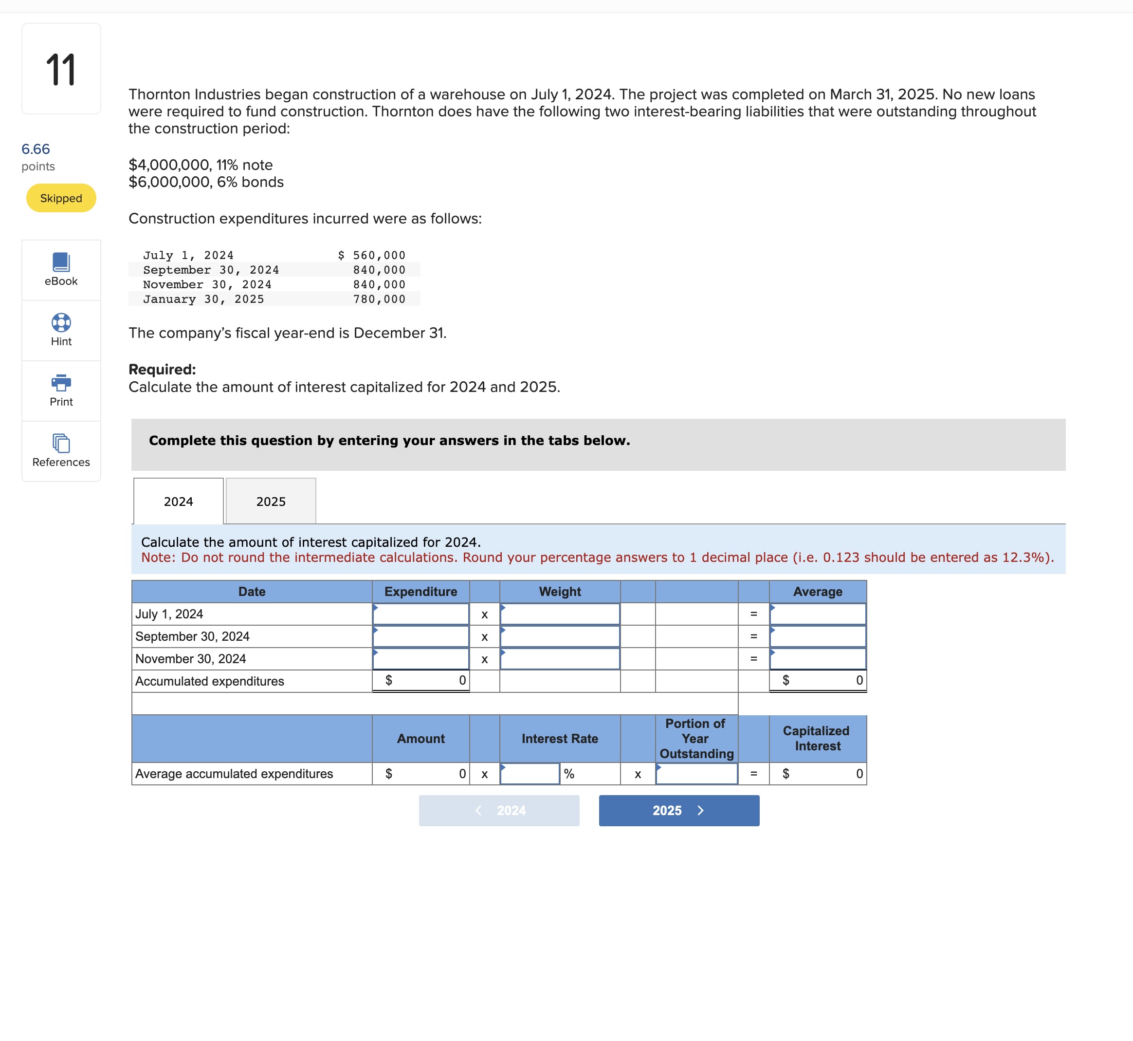 Solved Thornton Industries began construction of a warehouse | Chegg.com