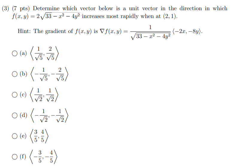 Solved 3) (7 pts) Determine which vector below is a unit | Chegg.com