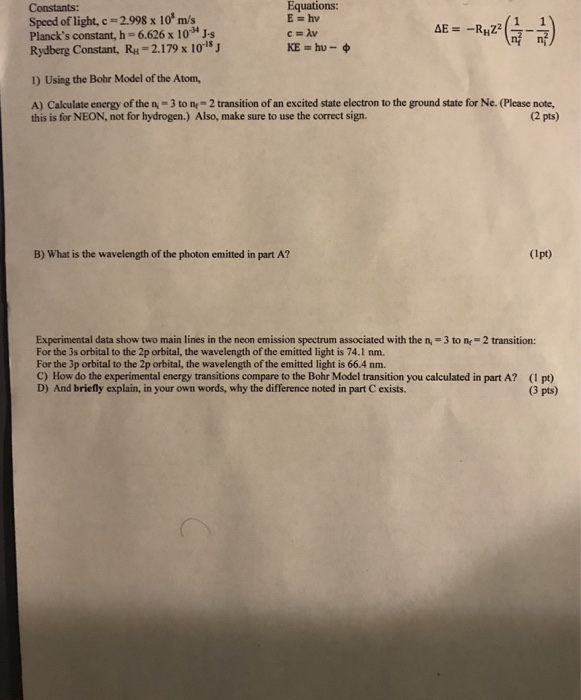 Solved Equations: Constants: Speed of light,c-2.998 x 10 m/s | Chegg.com