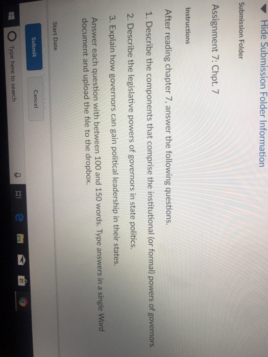 Hide Submission Folder Information Submission Folder | Chegg.com