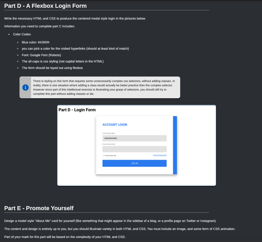 Solved Part D-A Flexbox Login Form Write the necessary HTML | Chegg.com