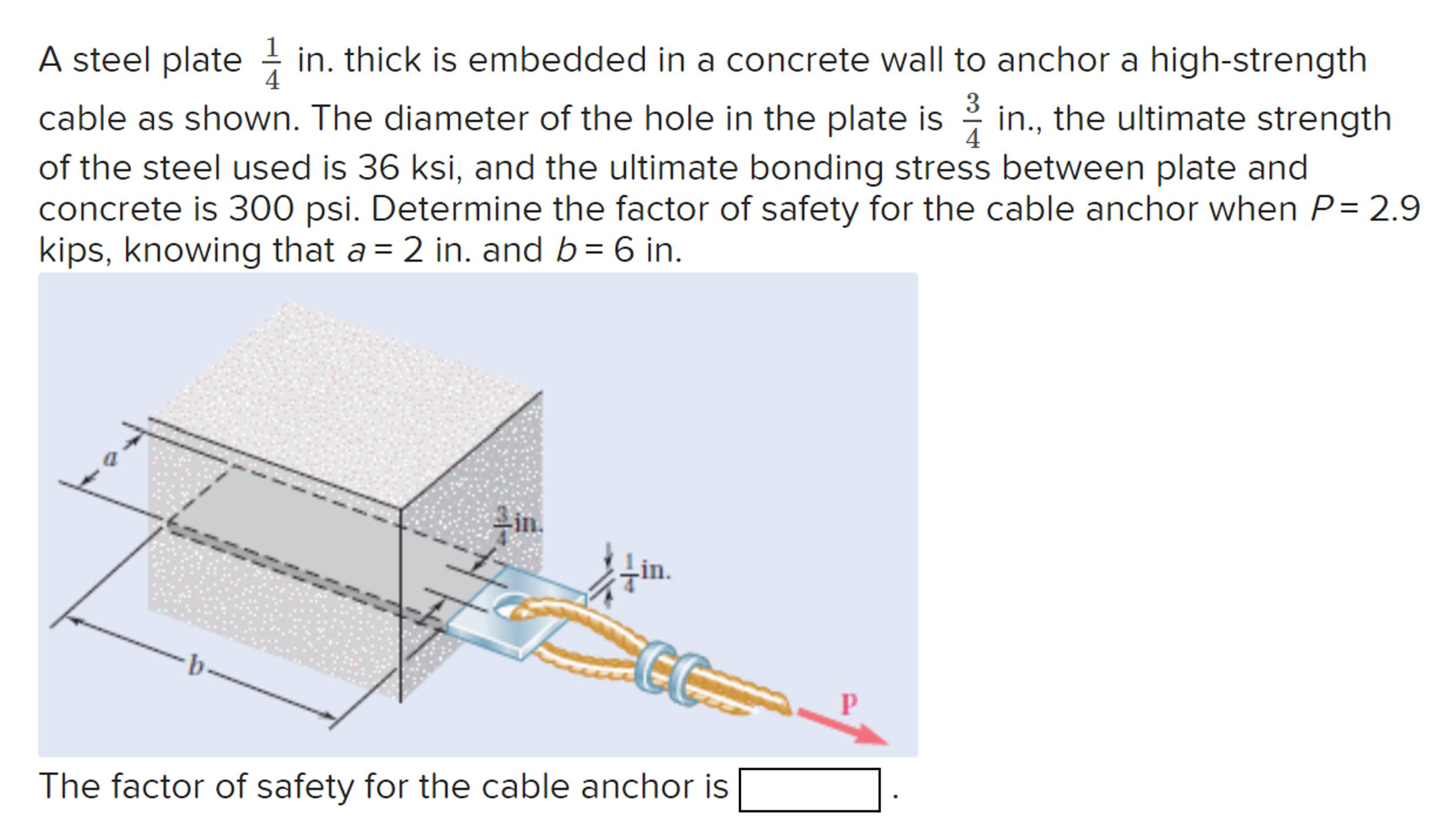 Solved A steel plate 14 ﻿in. ﻿thick is embedded in a | Chegg.com