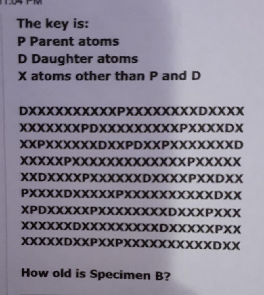 Solved The key is: P Parent atoms D Daughter atoms X atoms | Chegg.com