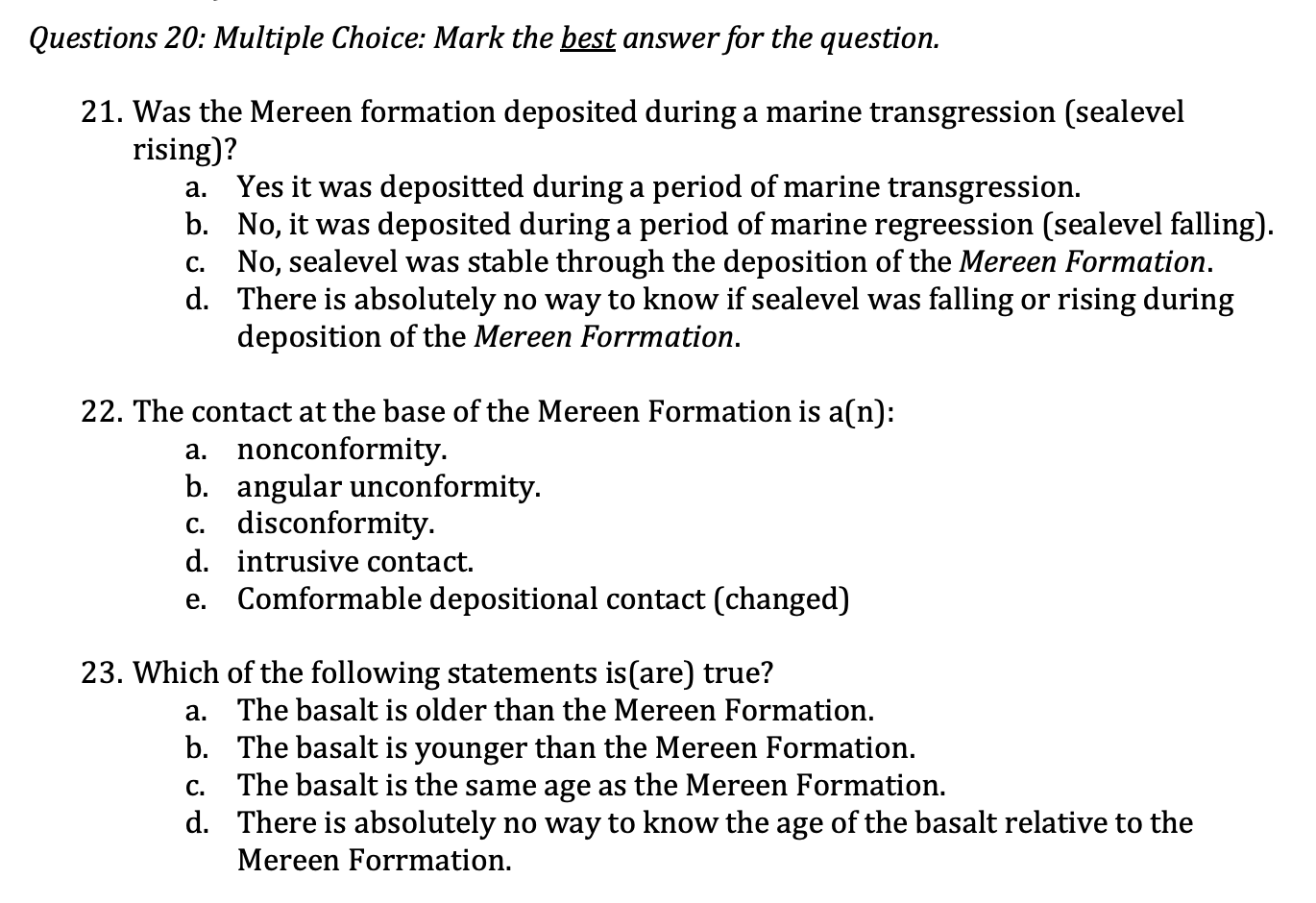 Solved Questions 20: Multiple Choice: Mark the best answer | Chegg.com