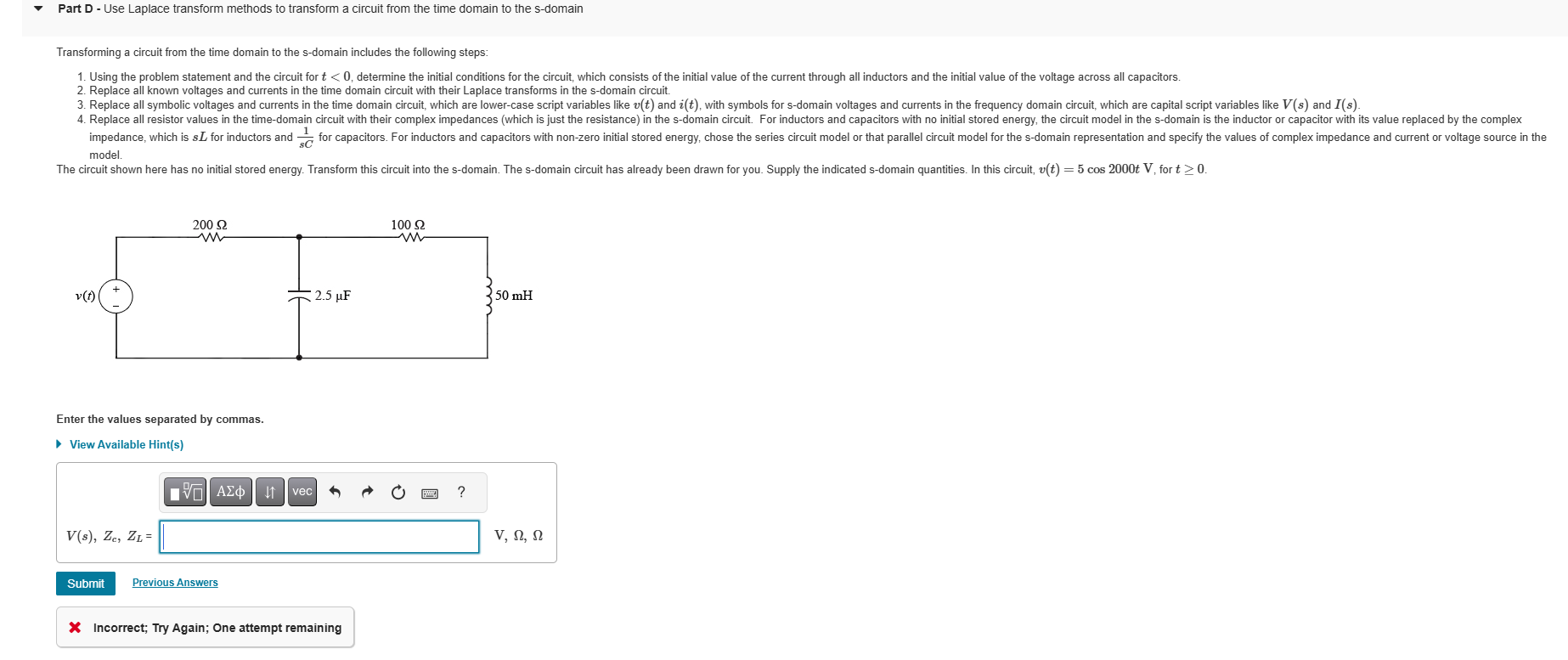 Solved Transforming a circuit from the time domain to the | Chegg.com