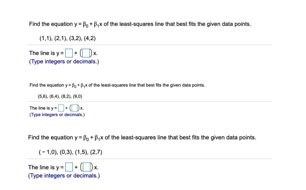 Solved Find the equation y = Bo + B,x of the least-squares | Chegg.com