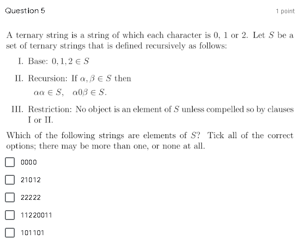 Solved Question 5 1 point A ternary string is a string of | Chegg.com