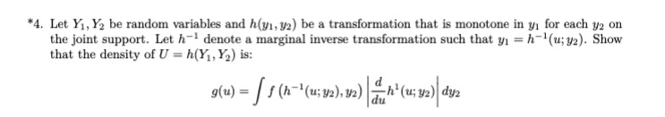 Solved *4. Let Y1,Y2 be random variables and h(y1,y2) be a | Chegg.com