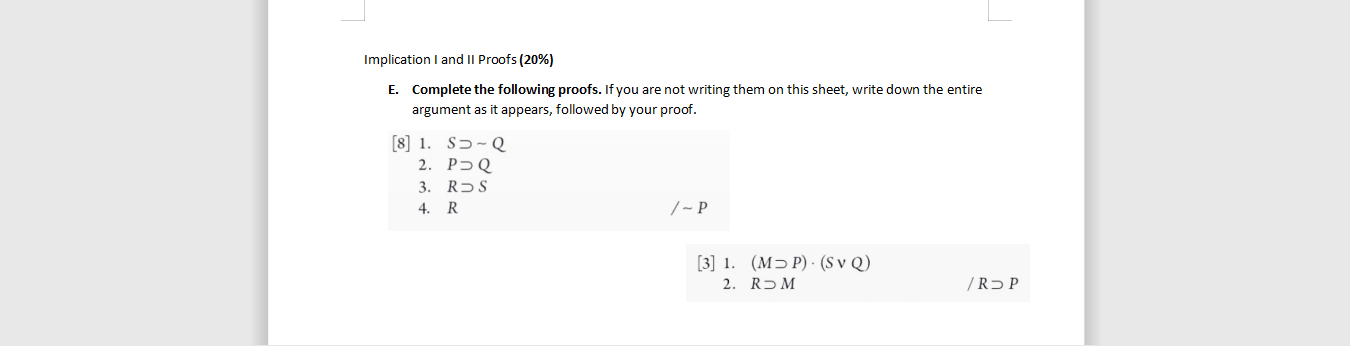 Solved Implication I and II Proofs (20%) E. Complete the | Chegg.com