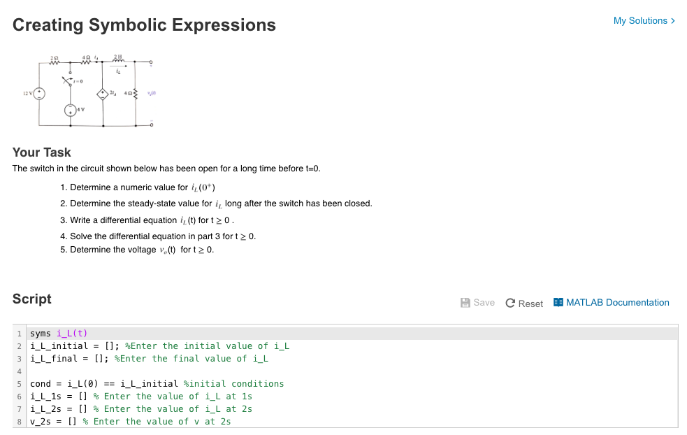 Solved My Solutions > Creating Symbolic Expressions 12 v* | Chegg.com