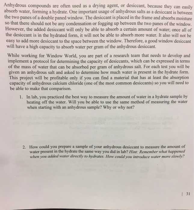 Solved Anhydrous compounds are often used as a drying agent, | Chegg.com