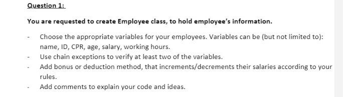 Solved Question 1: You are requested to create Employee | Chegg.com