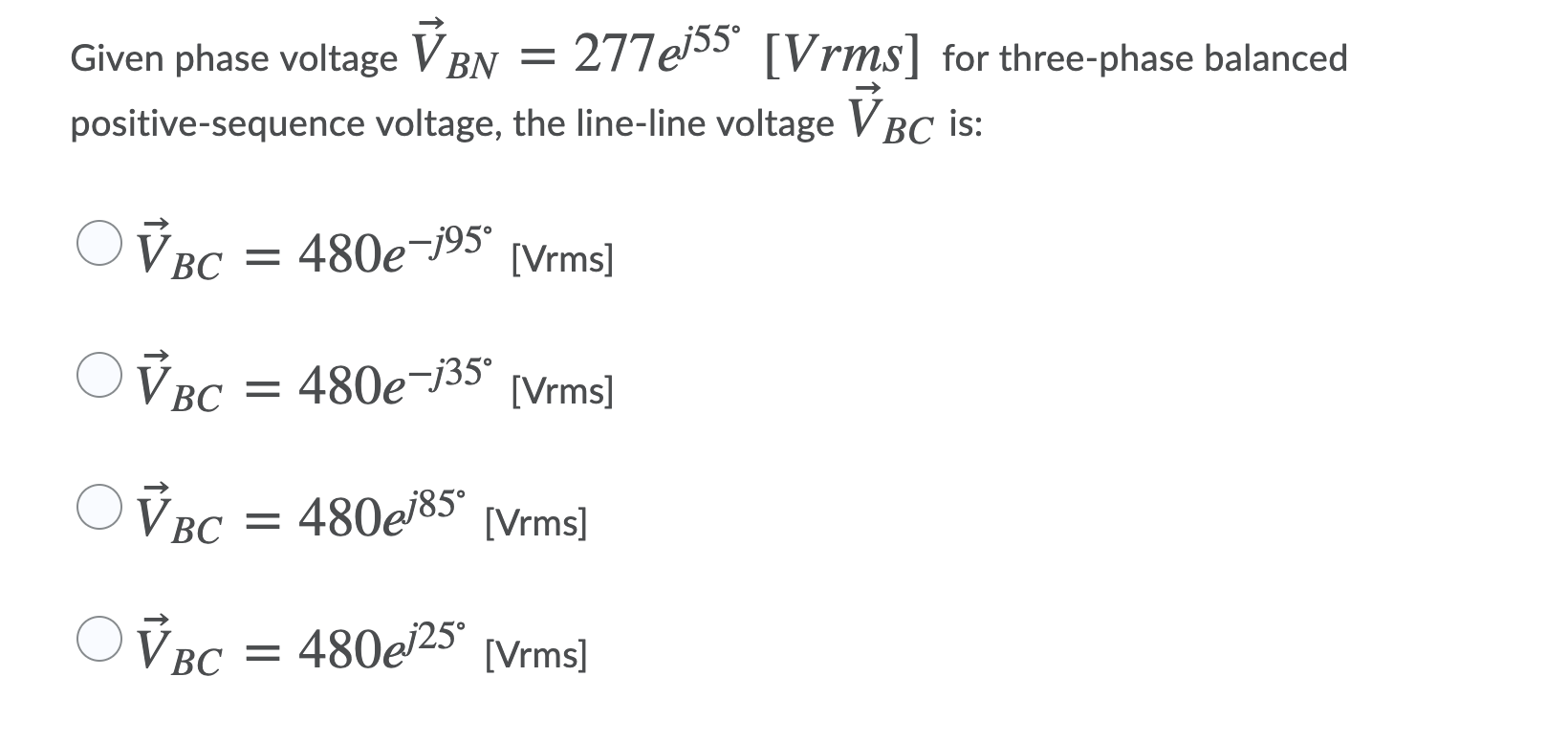 Solved Given phase voltage V bn = 277€355° [Vrms] for | Chegg.com