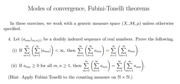 Solved Modes of convergence, Fubini-Tonelli theorems In | Chegg.com