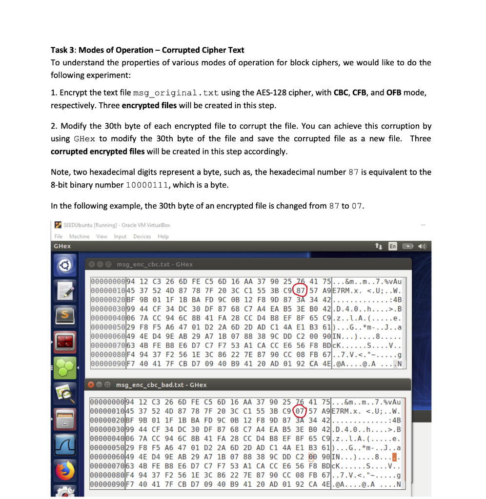 Task 3: Modes of Operation - Corrupted Cipher Text To | Chegg.com