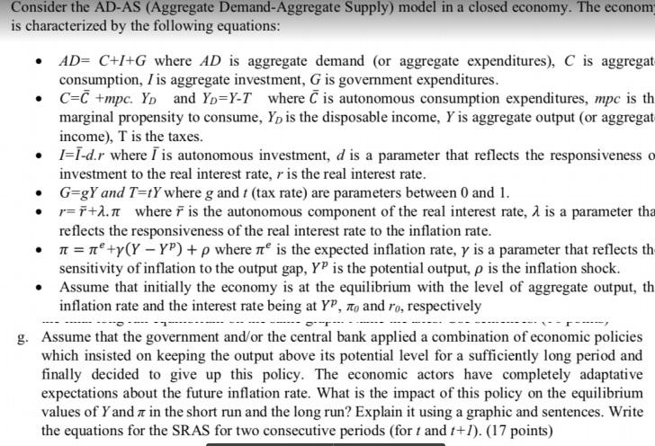 Consider the AD-AS (Aggregate Demand-Aggregate | Chegg.com