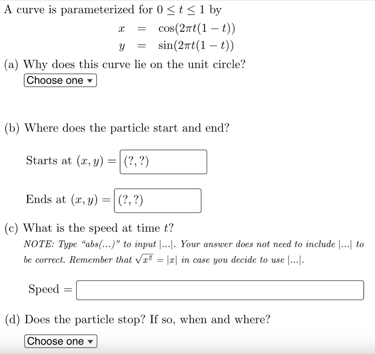 Solved A curve is parameterized for 0≤t≤1 by | Chegg.com