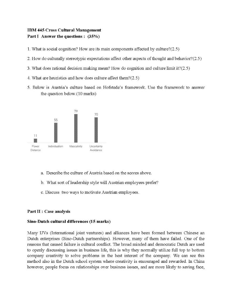 Solved IBM 445 Cross Cultural Management Part I Answer the | Chegg.com