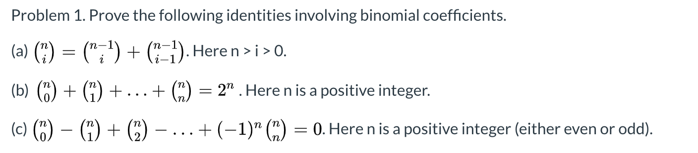 Solved Problem 1. Prove the following identities involving | Chegg.com