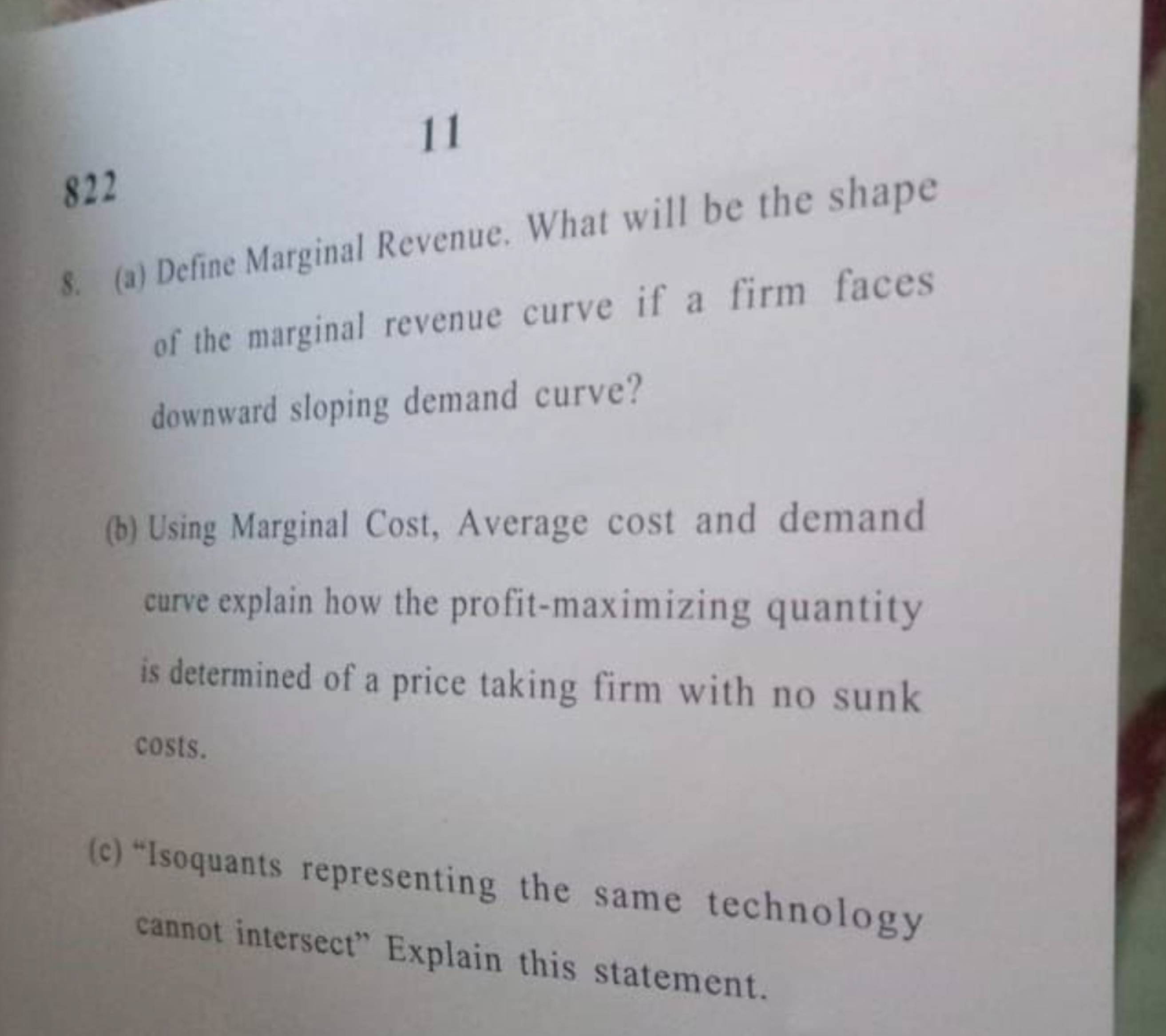 Solved 82211(a) ﻿Define Marginal Revenue. What will be the | Chegg.com