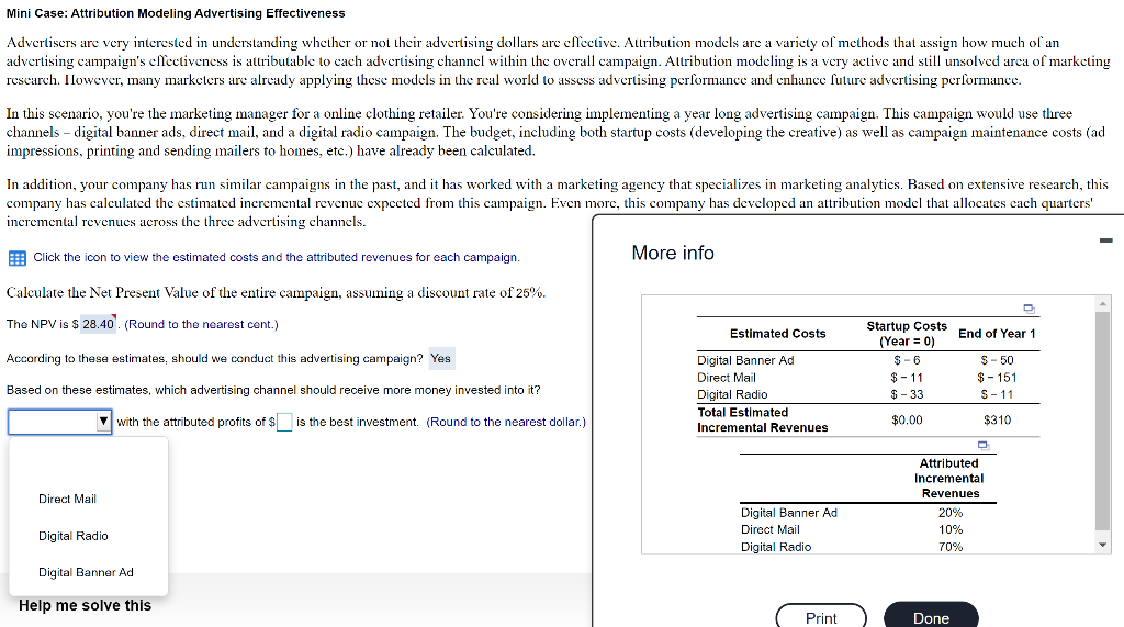 Solved Mini Case: Attribution Modeling Advertising | Chegg.com