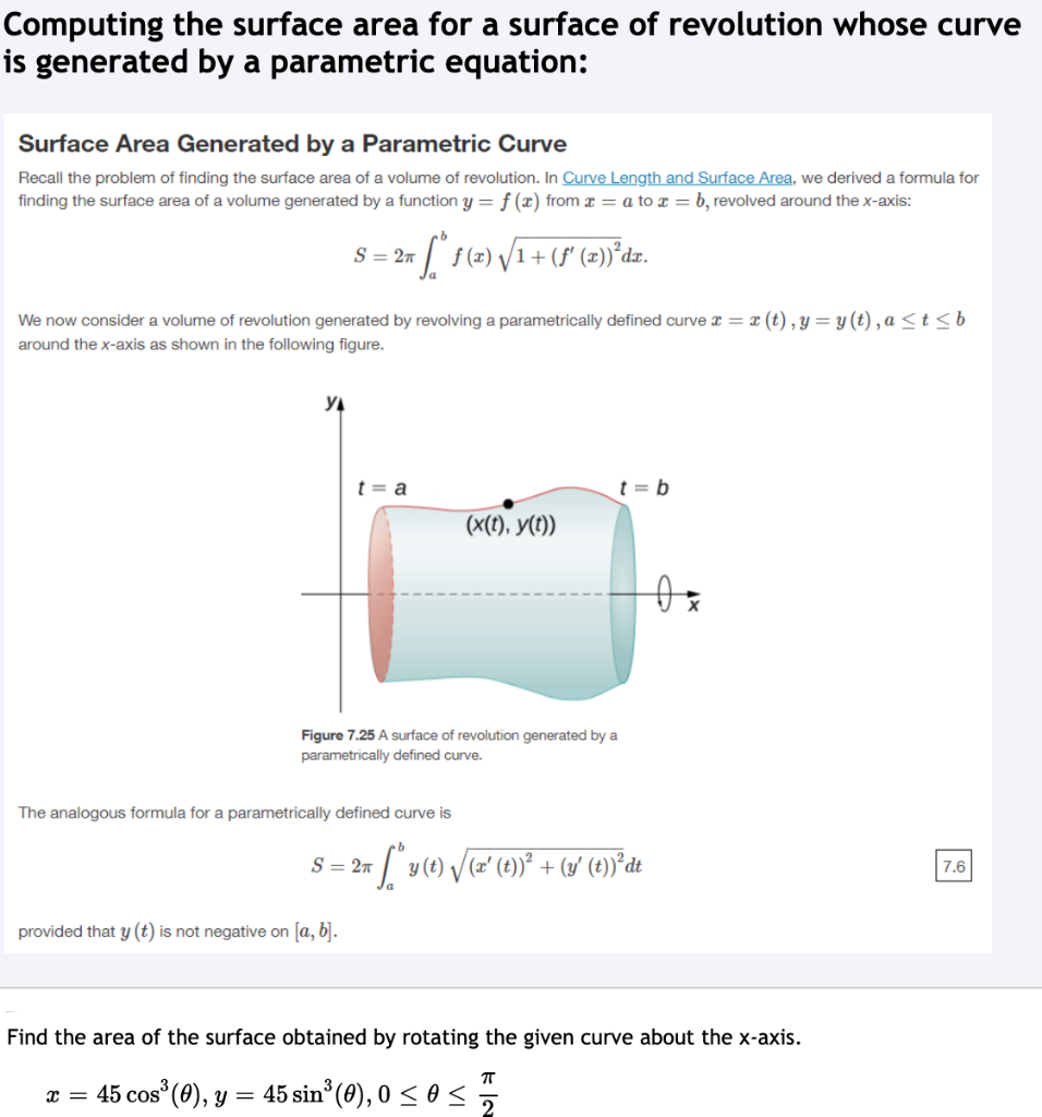 Solved Computing the surface area for a surface of | Chegg.com