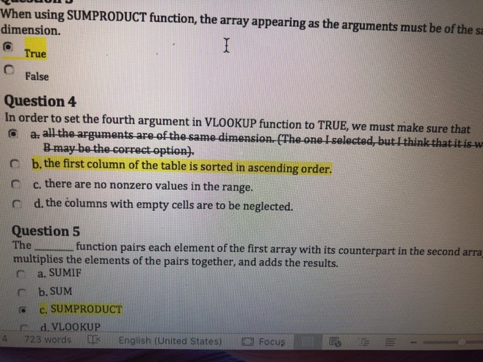 Solved When using SUMPRODUCT function, the array appearing | Chegg.com
