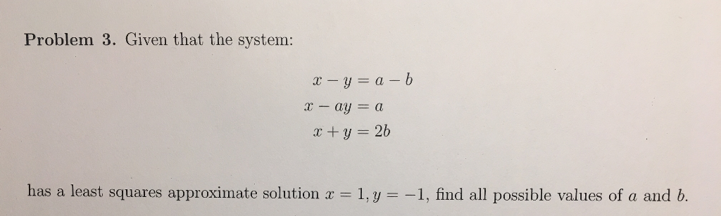 Solved Problem 3. Given that the system: x + y = 2b has a | Chegg.com