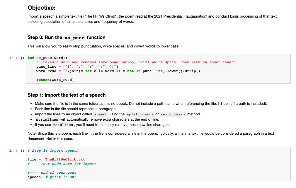 Objective: Import a speech a simple text file ("The | Chegg.com