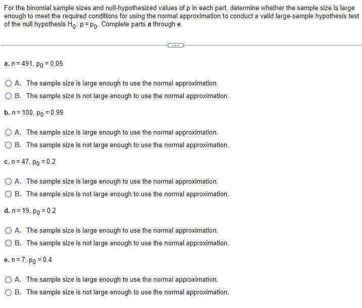 Solved For the binomial sample sizes and null-hypothesized | Chegg.com