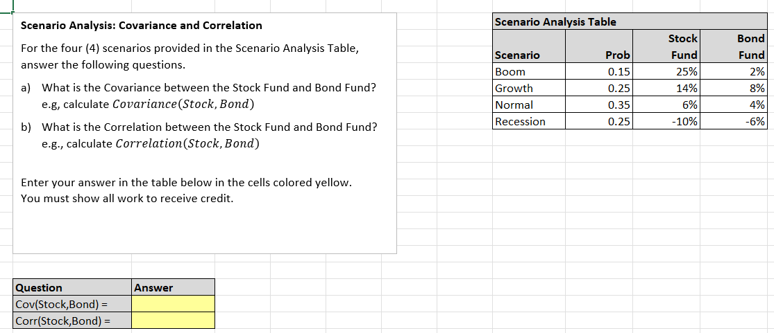 Scenario Analysis: Covariance and Correlation For the | Chegg.com