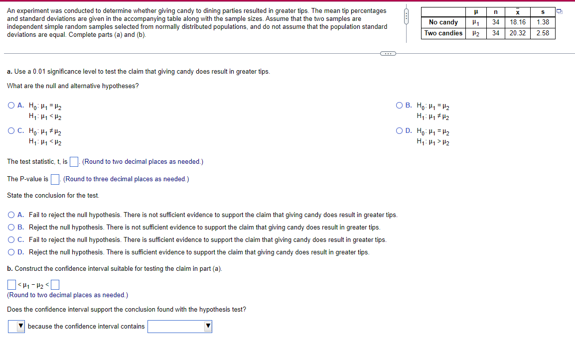 Solved An experiment was conducted to determine whether | Chegg.com