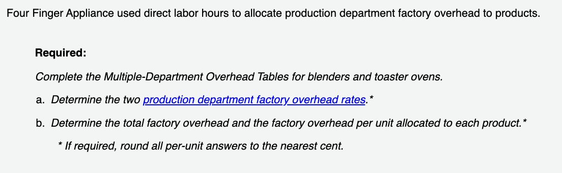 Solved production department factory overhead rate method. | Chegg.com
