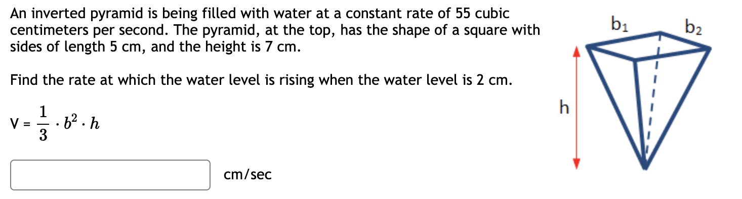 Solved An inverted pyramid is being filled with water at a | Chegg.com