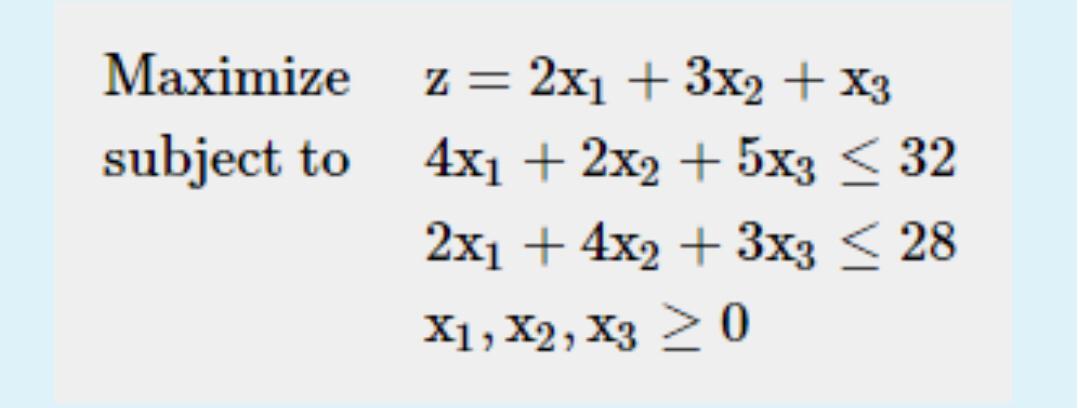 Maximize z= 2x1 + 3x2 + x3 subject to 4x1 + 2x2 + 5x3 | Chegg.com