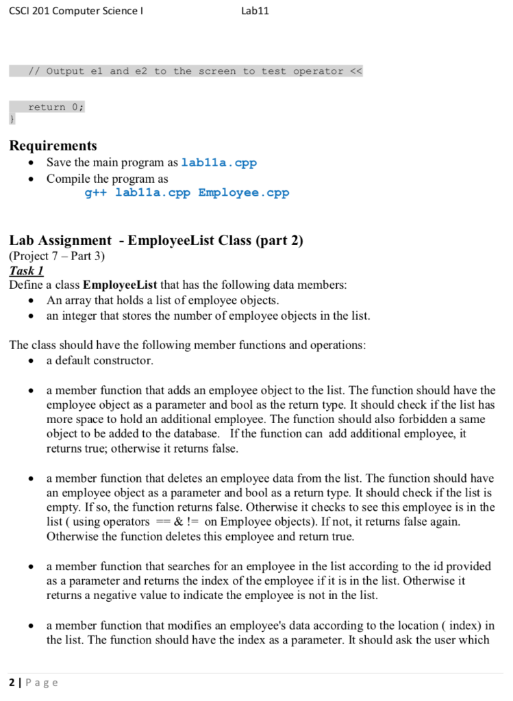 Need Help writing this program in C++ my lab 10 code | Chegg.com