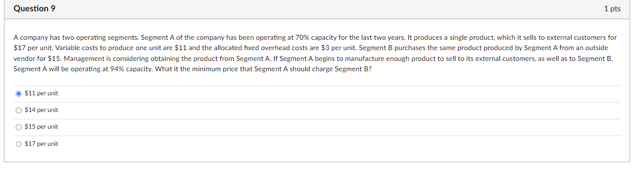 Solved A company has two operating segments. Segment A of | Chegg.com