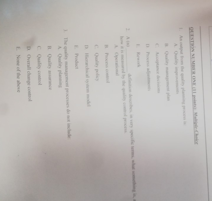 Solved QUESTION NUMBER ONE (11 points): Multiple-Choice 1. | Chegg.com