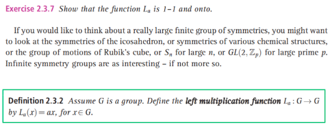 Solved Exercise 2.3.7 Show that the function La is 1-1 and | Chegg.com