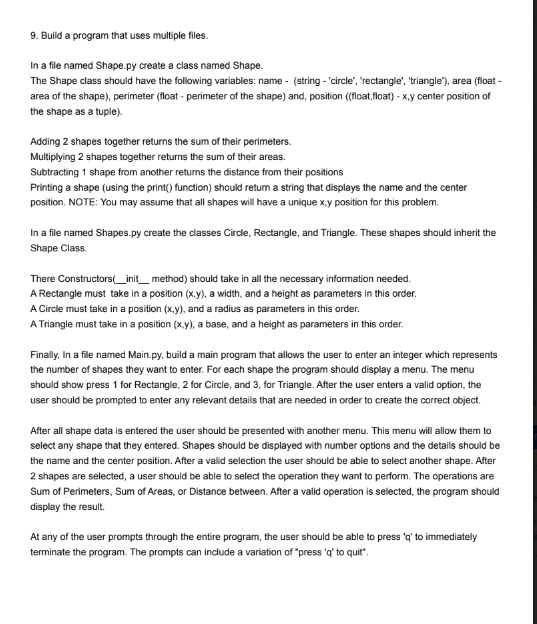 Solved 9. Build a program that uses multiple files. In a | Chegg.com