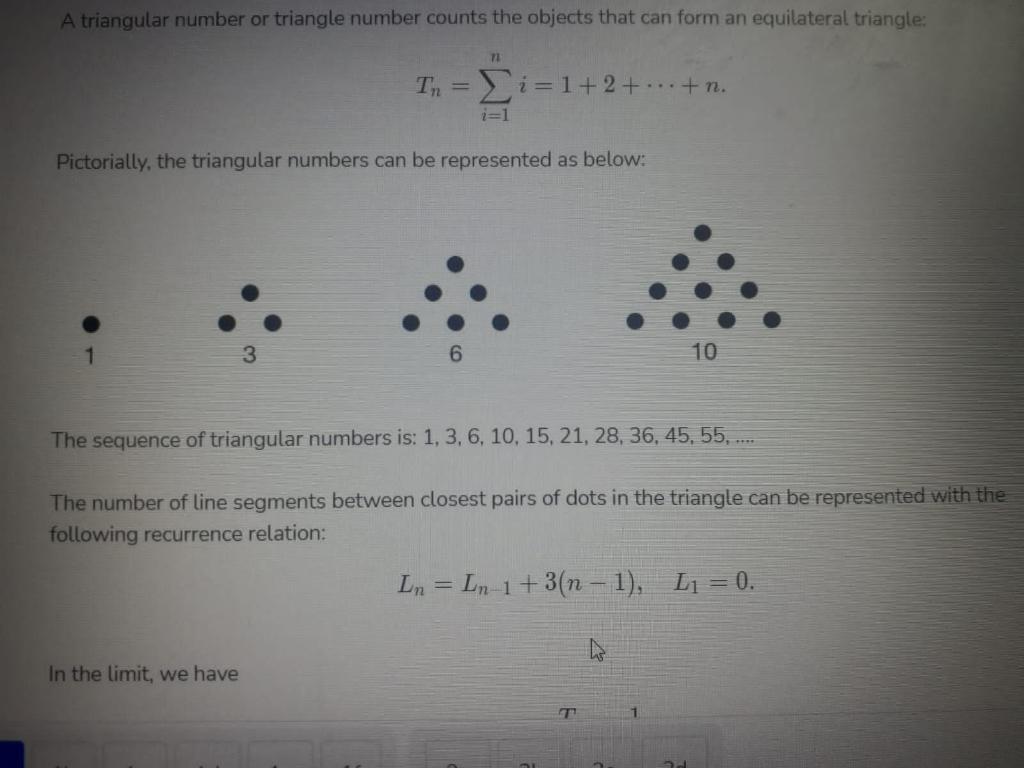 A triangular number or triangle number counts the | Chegg.com