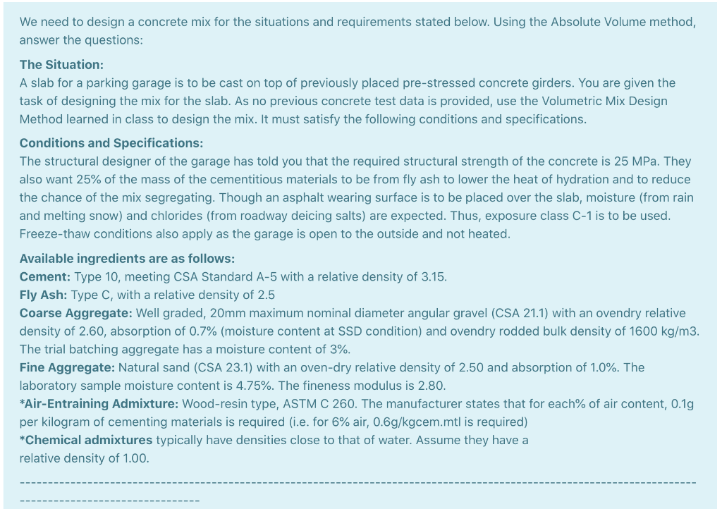 Solved We need to design a concrete mix for the situations | Chegg.com