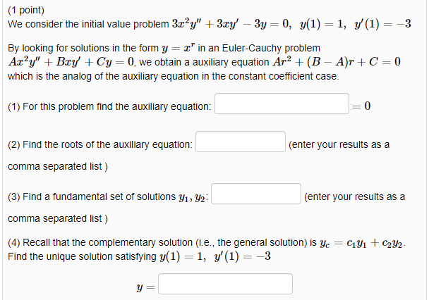 Solved We consider the initial value problem | Chegg.com