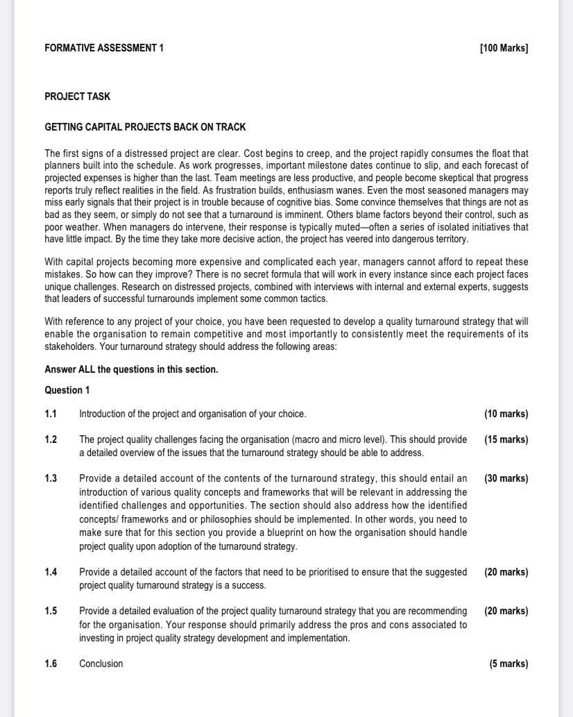 Solved FORMATIVE ASSESSMENT 1 [100 Marks] PROJECT TASK | Chegg.com